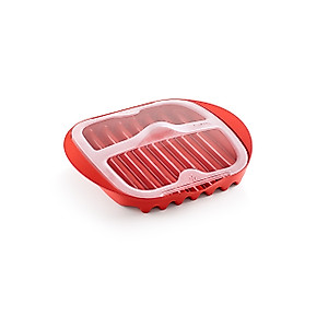 Lekue Microwave Bacon Maker/Cooker with Lid, Red, 11.02" L x 9.8" W x 2.3" H