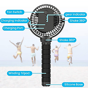 AngLink Baby Stroller Fan - 5000mAh Battery Operated USB Rechargeable Portable Fans with Flexible Tripod for Car Seat, Bed, Travel, Office, Bedroom, Bike, Kids | Black