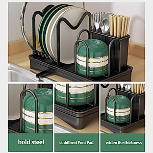 LONONE Dish Drying Rack for Kitchen Counter Dish Racks with Drainer and Glass Holder Kitchen Aid Compact Dish Racks for Kitchen Counter,Green