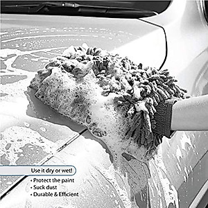 2 Pack. Premium car wash Microfiber Chenille mitt. Super auto Absorbent. Ultrafine Sponge Fiber Glove. Professional Cleaning at Home, Kitchen, Hand car Washing Care. Soap Chemical Resistant. (Purple)