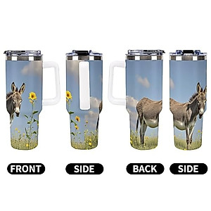 RTFGHJS 40 Oz Tumbler Donkey And Flower Insulated Tumbler Travel Coffee Mug with Straw Lid Stainless Steel Water Bottle Vacuum Insulated Tumbler for Sport Work Car Travel Weekends