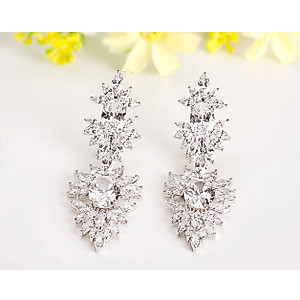 White Gold Plated Oval AAAAA Australia Crystal Wedding Bridal Bridesmaid Chandelier Marquise Clear Cubic Zirconia Dangle Drop Leverback Earrings Fashion Jewelry for Women