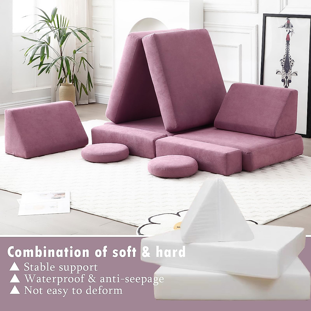 Emtmpbve Kig's Game Module Sofa - Folding Floor Sofa 8-Piece Set for Boys and Girls, Bedroom Playroom Multifunctional Furniture Creative Climbing (Purple)