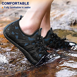 BULLIANT Water Shoes Men, Unisex Barefoot Aqua Shoes for Men Women Hiking Swimming Shoe(Black/Purplish Blue-13 Women/11 Men)