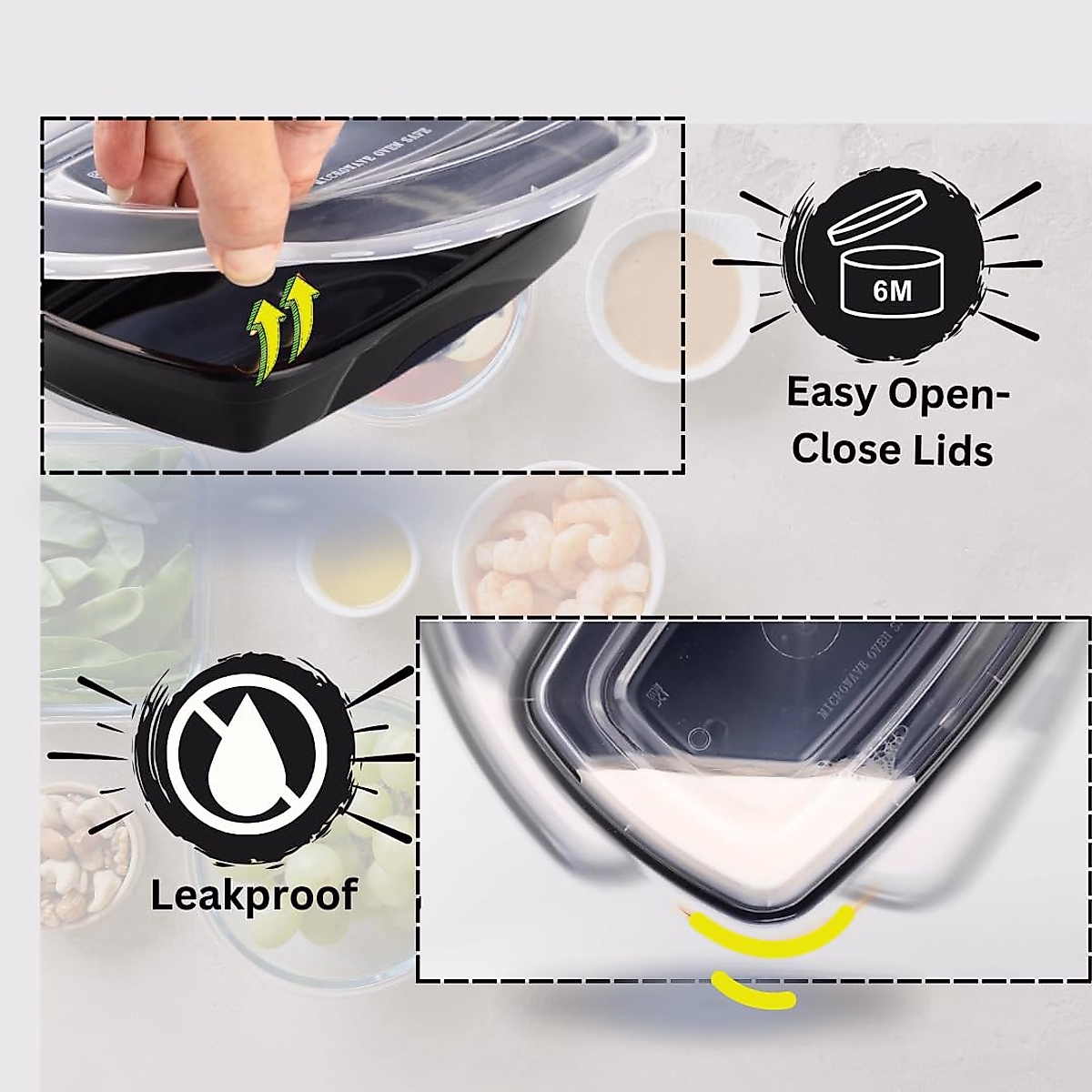 38oz 25pack Rectangular Food Container Pack of 25 | Meal Prep Containers w/t Lids, BPA Free, Stackable, Microwave/Dishwasher/Freezer Safe | Reusable Chopstick Helper Practice, Adult, Trainer