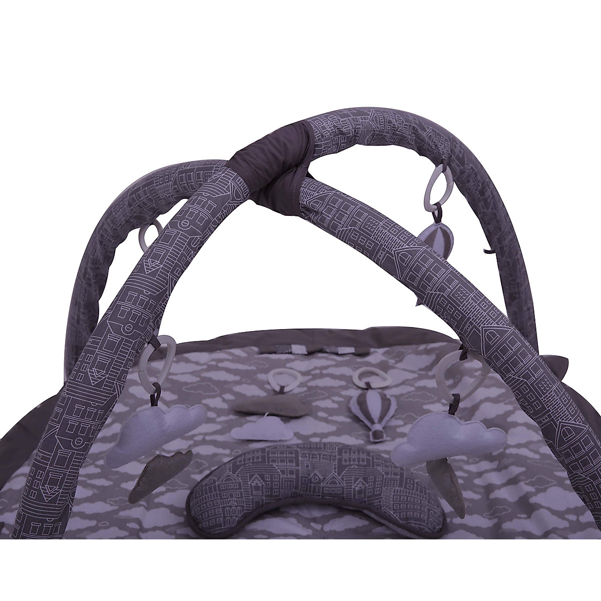 Bacati Clouds in The City Baby Play Gym with Mat, White/Grey