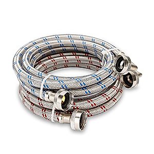 Roastove 4 feet Premium Stainless Steel Washing Machine Hoses with 90 Degree Elbow,Burst Proof,Hot and Cold Water Connection Inlet Supply Lines for Washer,Washing Machines,Washer Machines(2-Pack)