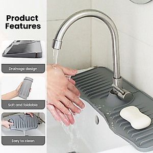 Sinknap Fit Sink Splash Guard Fade-resistant Faucet Drain Pad Kitchen Sink Splash Guard Durable Silicone Faucet Drain Pad for Clean Organized Kitchen Grey S