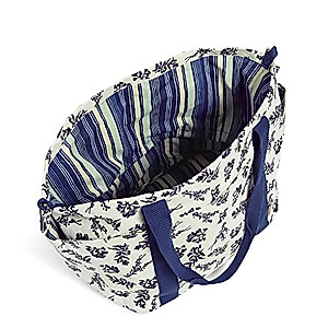 Vera Bradley Women's Deluxe Straw Tote Bag, Adrift Coral Blue, One Size