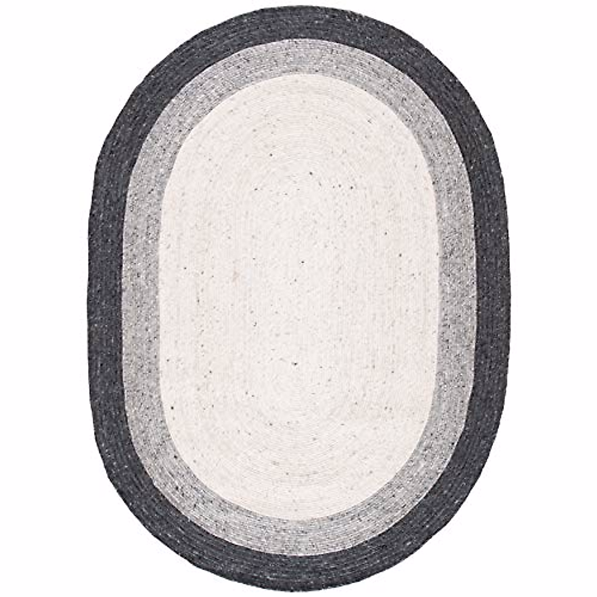 SAFAVIEH Braided Collection 4' x 6' Oval Grey/Ivory BRD903A Handmade Country Cottage Reversible Wool Entryway Foyer Living Room Bedroom Kitchen Area Rug