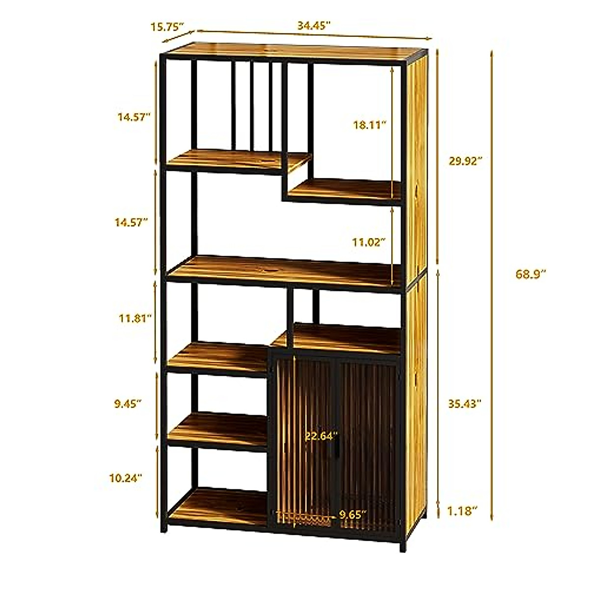 Wetiny Bookcase with Glass Door, 5-Tier Ladder Bookshelf with Cabinet, Bedroom, Living Room, Industrial Furniture, Small Office/Home Office, Black…
