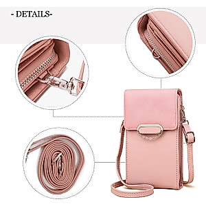 Aovtero Small Cell Phone Crossbody Purse for Women Mini Shoulder Handbag Wallet with Credit Card Slots (Pink)