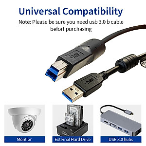 MITATTOK USB A to USB B 3.0 Cable (5FT), USB 3.0 Type A to B Male Cable Compatible with Monitor, Docking Station, Printer, External Hard Drivers, Scanner, USB Hub and More-Black