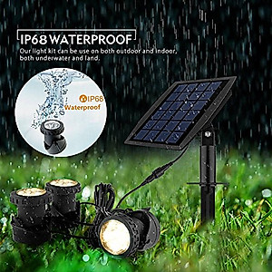 Solar Pond Spotlights, Submersible Pond Lights Upgraded Amphibious Lighting Adjustable with 3 Lamps 18 LED, Landscape Spotlights Underwater Lights for Lawn, Garden, Pond, Landscape(Warm White)