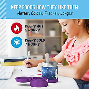 THERMOS FUNTAINER Insulated Food Jar – 10 Ounce, Space Unicorn – Kid Friendly Food Jar with Foldable Spoon