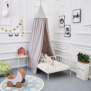 Edith qi Kids Baby Bed Canopy, Girls Boys Bedding Round Dome Children Princess Castle Play Tent Cotton Net, Indoor Outdoor Castle Hanging House Decoration Nursery Reading Nook Cotton Canvas