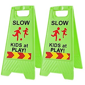 Slow Kids at Play Signs for Street, Double-Sided Text and Graphics with Reflective Tape, Children at Play Safety Sign for Neighborhoods Schools Park Sidewalk Driveway (2-Pack Green)