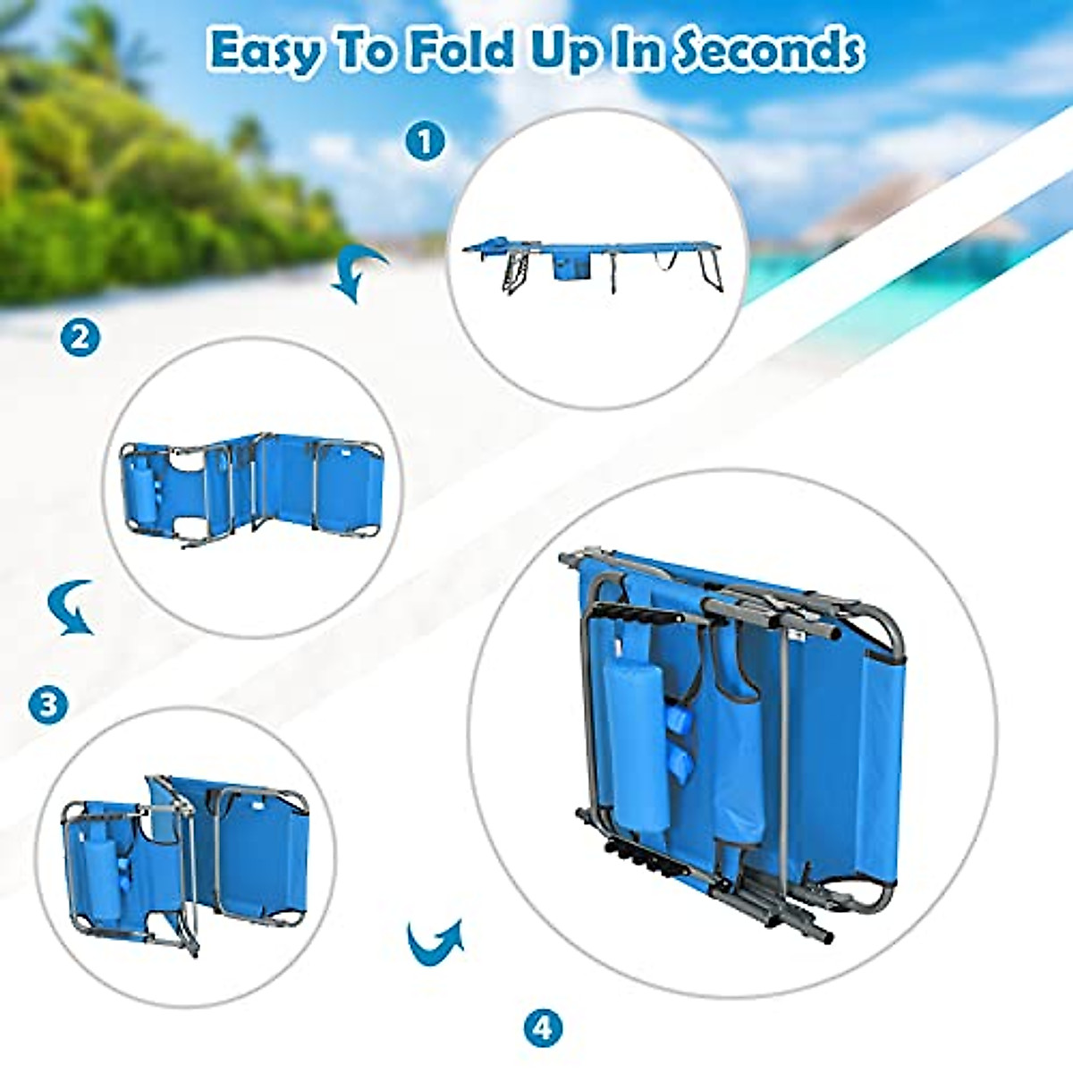 Goplus Tanning Chair, Folding Beach Lounge Chair with Face &Arm Hole, 5-Position Adjustable,Removable Pillow,Side Pocket, Sunbathing Chair, Portable Outdoor Lounge Chair for Patio Pool Lawn (1, Navy)