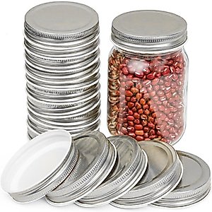 BSL® 48 Packs 2.75 Inch Mason Jar Lids Regular Mouth Leak Proof Secure Mason Storage Solid Caps Jars Lids，Leak Proof,Airtight,Silicone Seal,Seal Tinplate Metal Can Lids (Silver，2.75 inch/70MM)