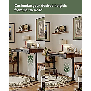 BANTI 48" x 26" Electric Standing Desk, Mid-Century Modern Desk with 3 Drawers, Stand Up Home Office Desks, Vintage Top