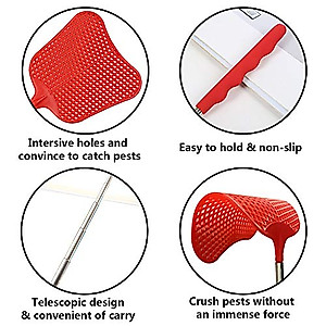 foxany Fly Swatters Extendable, Durable Plastic Fly Swatter Heavy Duty Set, Telescopic Flyswatter with Stainless Steel Handle for Indoor/Outdoor/Office (3 Pack)