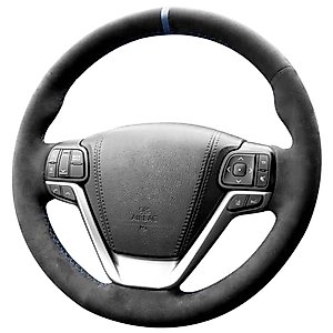 Alfanxi Hand Stitch Sewing Italy Alcantara Car Steering Wheel Cover Wrap Compatible with Toyota Highlander/Sienna 2014-2019 (Blue Thread)