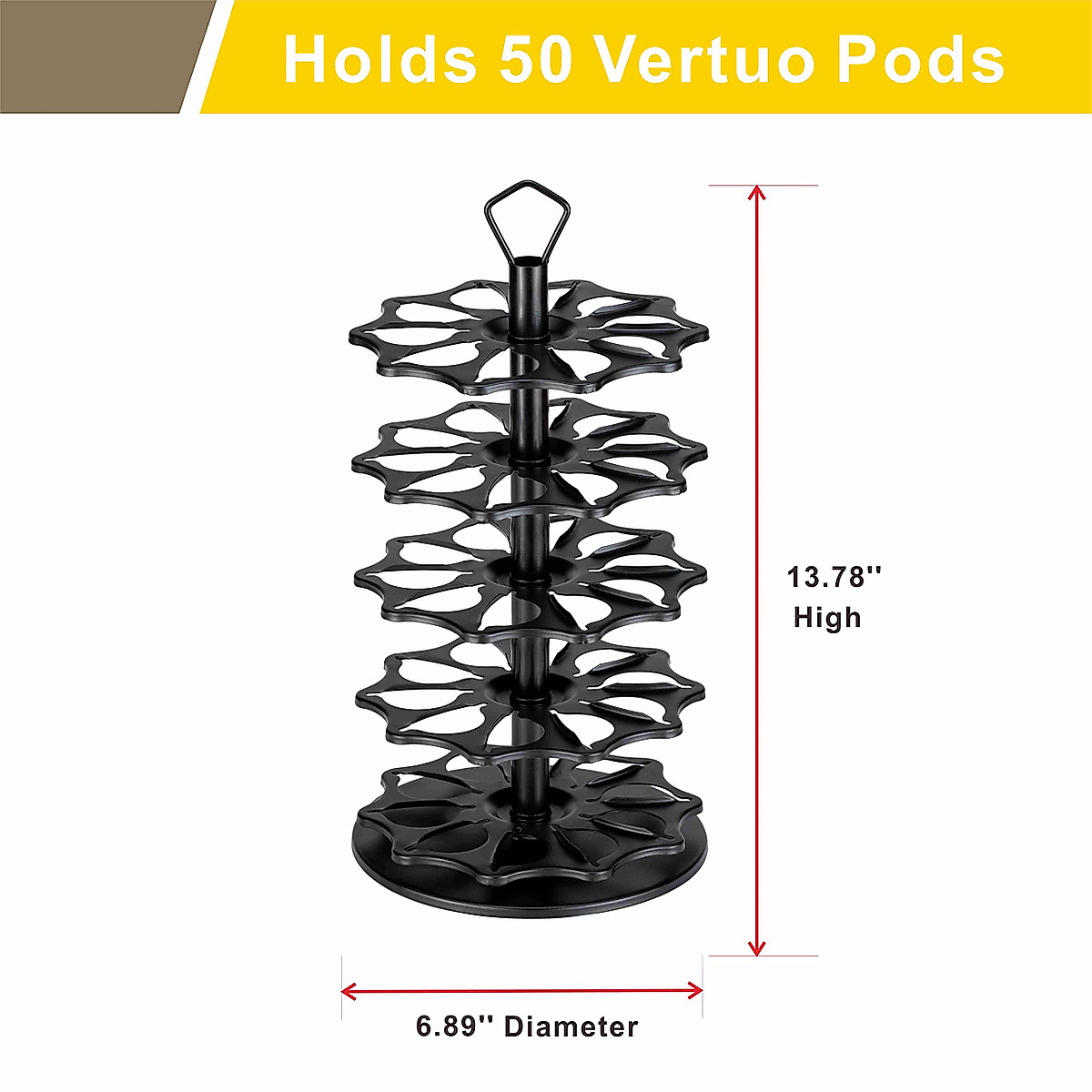 FlagShip 50 Vertuo Pods Carousel Holder Black Coffee Pod Holder 360° Rotating Rack Stand for Vertuoline Pods 5 Tier (50 Pods Capacity)