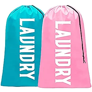 Nidoul 2 Pack XL Laundry Bags, Drawstring Closure Dirty Clothes Bag Organizer, Heavy Duty Large Laundry Bag, Durable Rip-Stop Bags for Camp Travel, Machine Washable 24" x 36" (Light Pink Blue)