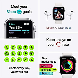 Apple Watch SE (GPS) 44mm Silver Aluminum Case with Abyss Blue Sport Band (Renewed)