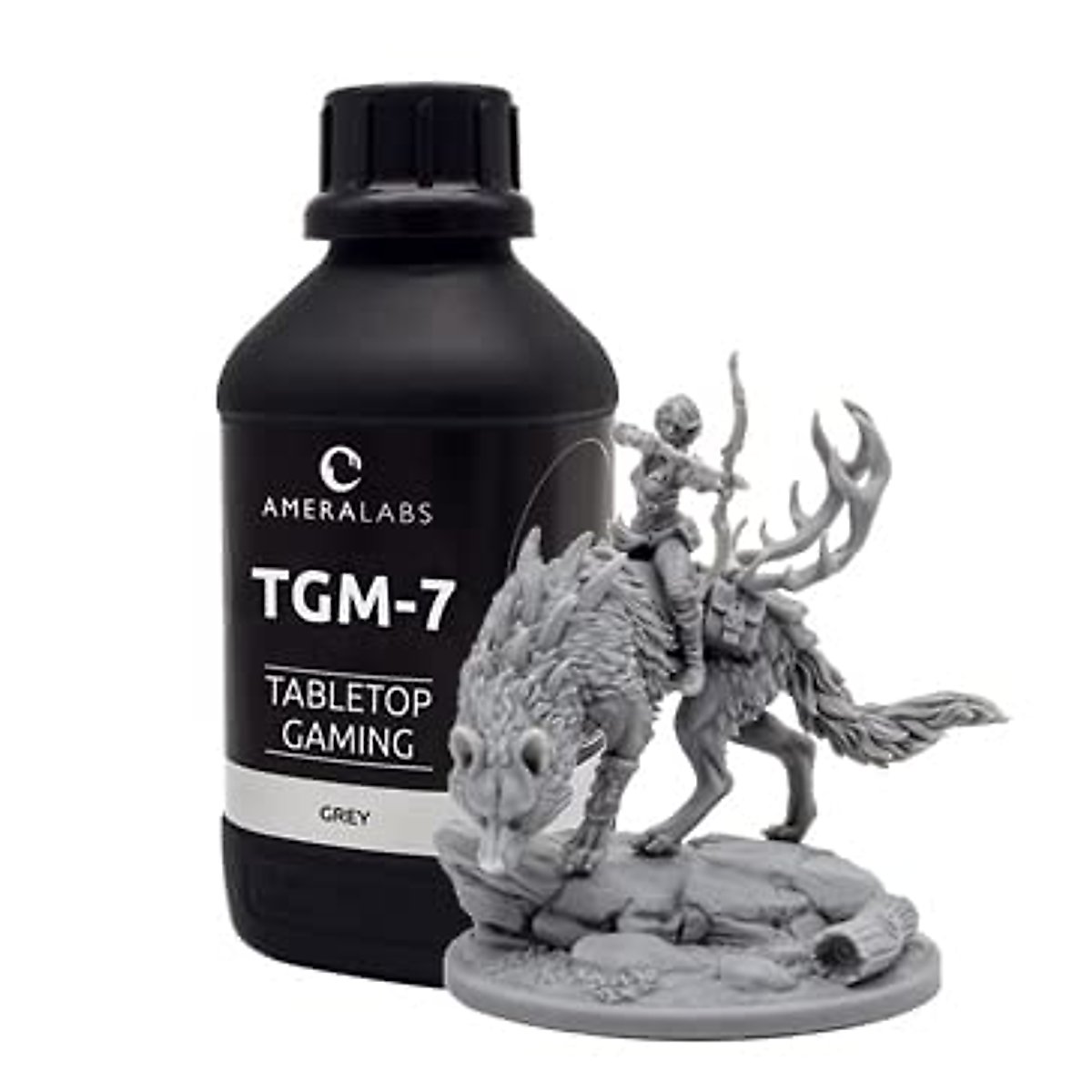 AmeraLabs TGM-7 3D Printing Resin for Tabletop Miniatures – Tough, High Resolution, Low Odor, Fast Curing on LCD MSLA UV 3D Printers, 1L (Grey)