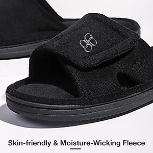 HomeTop Men's Comfortable Coral Velvet Memory Foam Open Toe Slipper Summer Indoor Outdoor Anti-Skid House Shoes with Adjustable Hoop and Loop(11-12, Black)