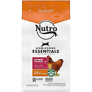 NUTRO WHOLESOME ESSENTIALS Natural Dry Cat Food, Hairball Control Adult Cat Chicken & Brown Rice Recipe Cat Kibble, 5 lb. Bag