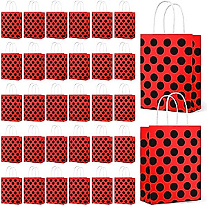 32 Pcs Ladybug Party Bags Ladybug Candy Bag Ladybug Party Favor Bags Ladybug Treat Paper Bags with Handle Red Black Polka Dot Kraft Paper Bag for Baby Shower or Ladybug Themed Birthday Party Supplies