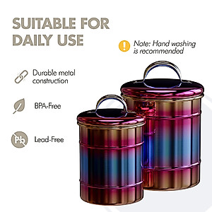 Amici Home Rainbow Metal Storage Canister | Set of 2 | Airtight Lid | 38 & 64 Ounce Capacity | Modern Home Décor | Decorative Metal Canisters for Kitchen Countertop