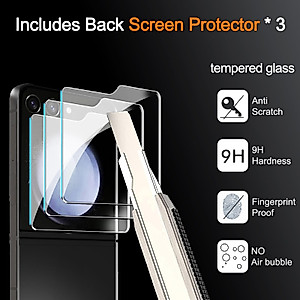 Milomdoi [9 in 1] for Samsung Galaxy Z Flip 5 Screen Protector, 3 Pack Inner Screen Flexible Film + 3 Pack Tempered Glass Back Screen Protector + 3 Pack Camera Protector with Easy Installation Frame