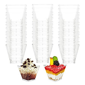 XiyaxiVici 50 PCS 2 oz Square Mini Plastic Dessert Cups, Transparent Parfait Cups Fruit cups Clear Appetizer Cups for Party Yogurt Fruit Trifle Mousse Pudding Ice Cream Cups