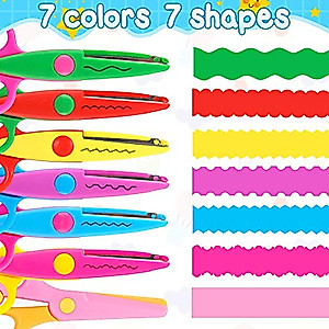 LovesTown Paper Edge Scissor Set, 6 Pcs Shape Scissors and 1 PCS Safe Scissors Designs Pattern Scissors Craft Art Scissors for DIY Photos Album Scrapbooking
