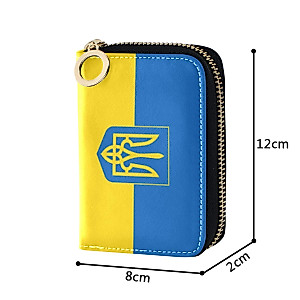 Slim Minimalist Soft Leather Mini Case Holder Organizer Wallet for Women Men Ukraine Flag National Emblem