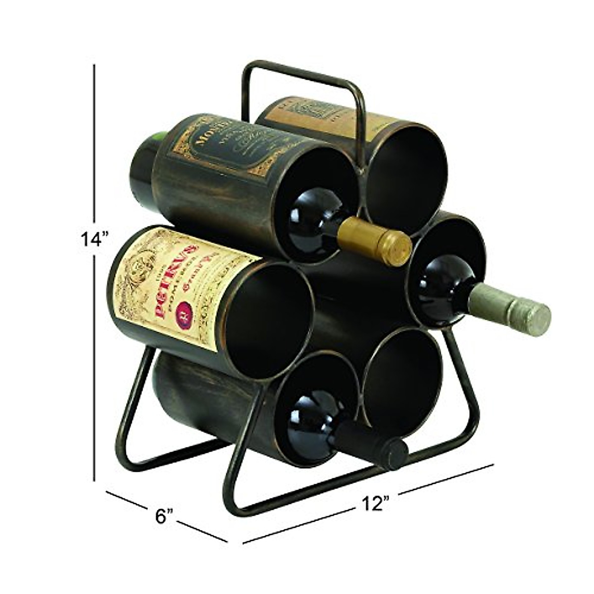 Deco 79 Metal 6 Bottle Wine Rack, 12" x 6" x 14", Black