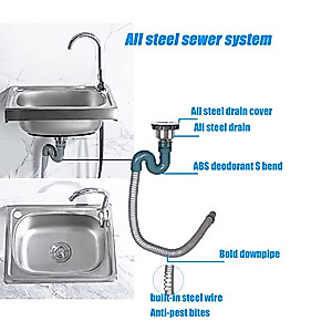 Wall mounted stainless steel utility sink,stainless kitchen sink,small kitchen sink,Commercial Hand Sink with Faucet 304 Stainless Steel Wall Mount Wash Sink,Suitable for kitchens, restaurants, (Si