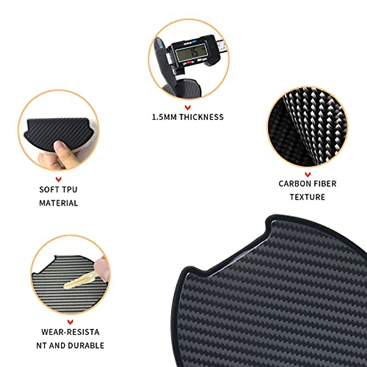 TANGSEN 4Pcs Universal 3D Carbon Fiber Texture Car Door Handle Paint Scratch Protector Non-Marking TPU Personalize Protective Pad Sticker