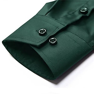Wangyue Formal Dress Shirts for Men Green Slim Fit Long Sleeve Dress Shirt Men Casual Button Down Shirt Size L