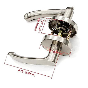 JIANLEI Door Lever Passage, Door Handle, Zinc Alloy Material, Three-bar Handle Lock, Twist 45 ° to Unlock, Heavy Hand Lock, Reversible for Right & Left Side(Silver-Passage, Curved)