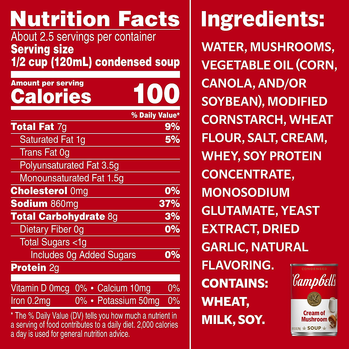 Campbell's Condensed Cream of Mushroom Soup, 10.5 Ounce Can (Case of 12)