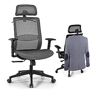 Giantex Ergonomic Office Chair, Mesh Desk Chair Back Support with Adjustable Headrest, High Back Executive Chair Comfortable Swivel Rolling Computer Task Chair with Clothes Hanger for Adults (Grey)
