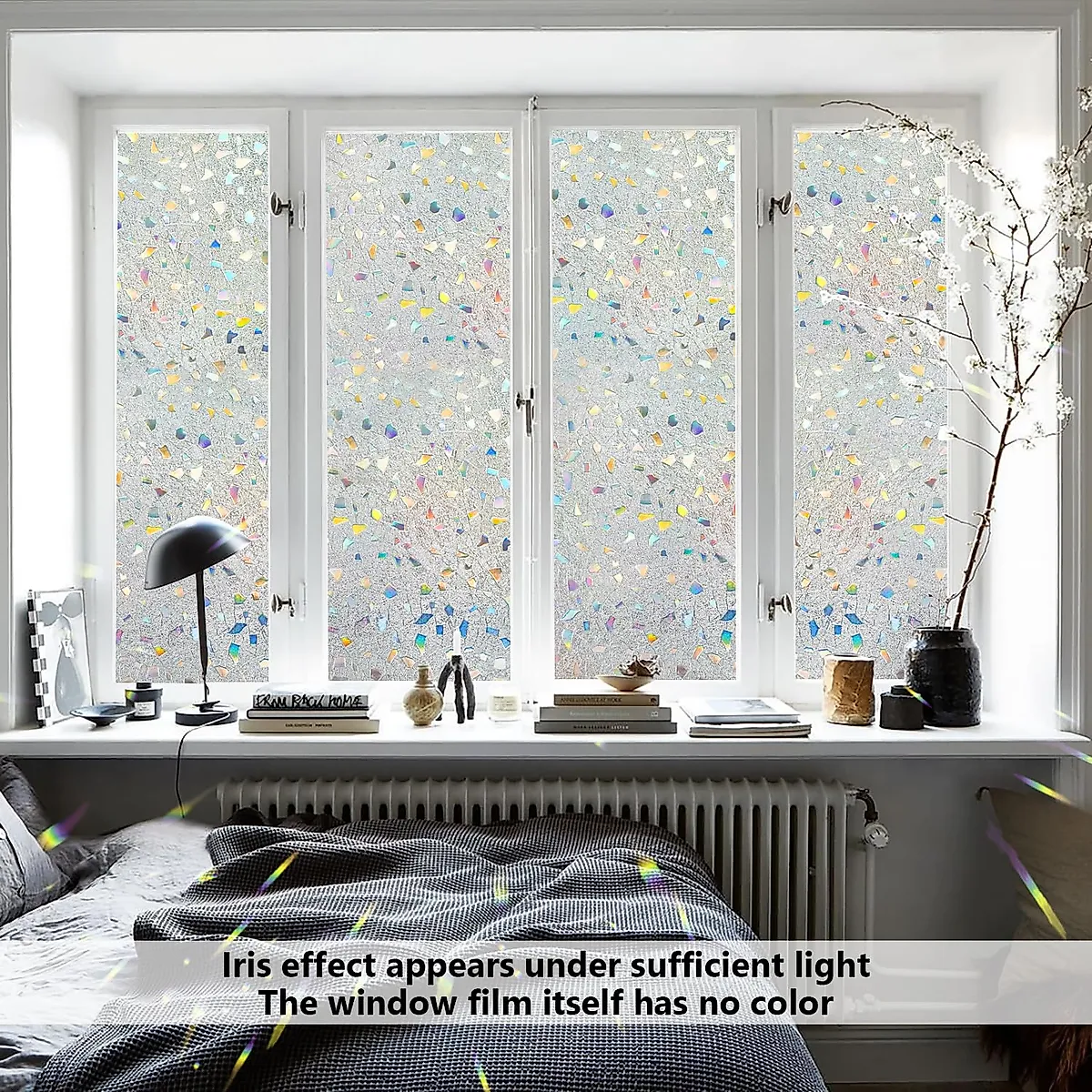 NINETREX Window Privacy Film,Stained Glass Window Film,Decorative 3D Vinyl Cling Window Decals, Static Cling Window Sticker Non-Adhesive for Home,Colorful Gravel,17.5 x 78.7Inches