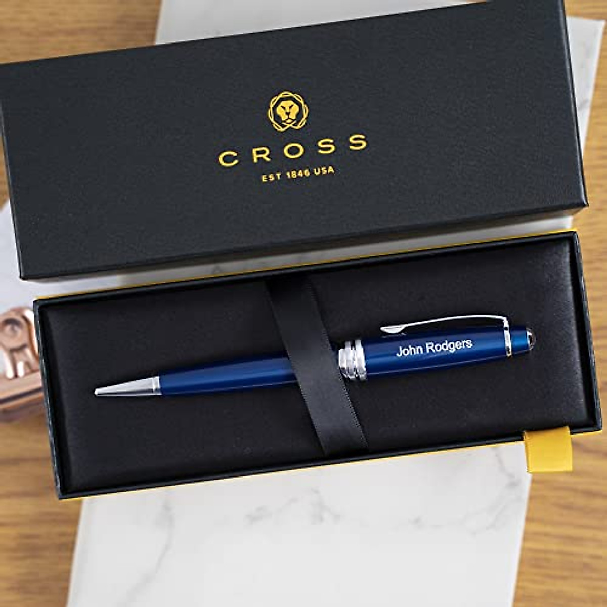 Dayspring Pens Personalized Cross Pen | Engraved Cross Bailey Blue Lacquer Ballpoint Gift Pen - Chrome Trim AT0452-12. Custom Engraving Included.