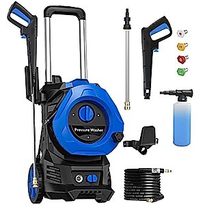 Electric Pressure Washer 4000Psi Max Pressure 2.6GPM Power Washer with 25 Ft Hose，4 Quick Connect Nozzles, Soap Tank Car Wash Machine/Car/Driveway/Patio/Pool Clean, Blue