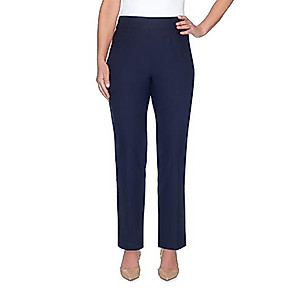 Alfred Dunner Womens Classic Allure Fit Proportioned Pant with Elastic Comfort Waistband, Navy, Size 20