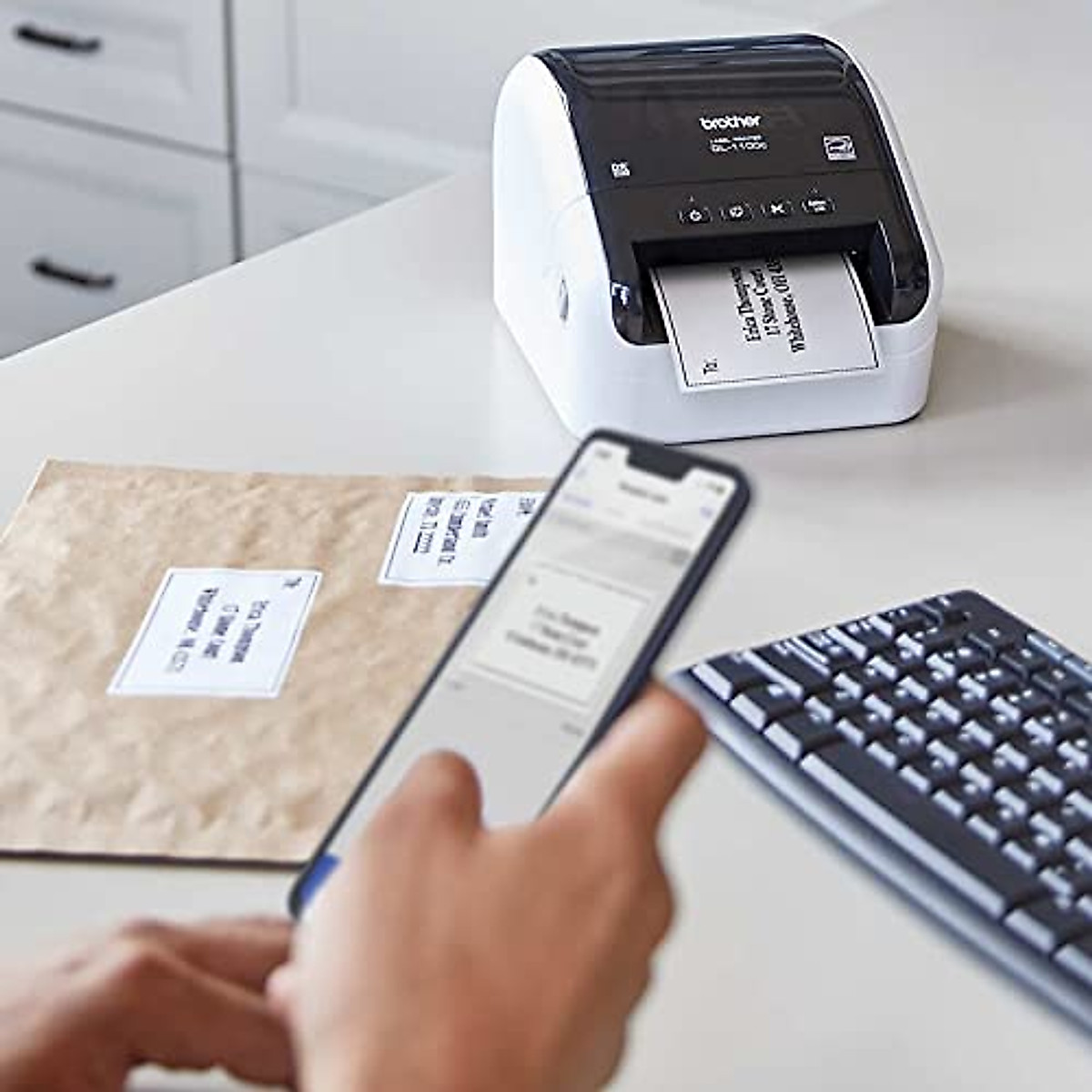 Brother QL-1100C Wide Format Wired Professional Monochrome Postage and Barcode Direct Thermal Label Printer, Black and White - Print via USB - 4" Wide, 300 x 300 dpi, 69 Labels Per Minute, Auto Cutter